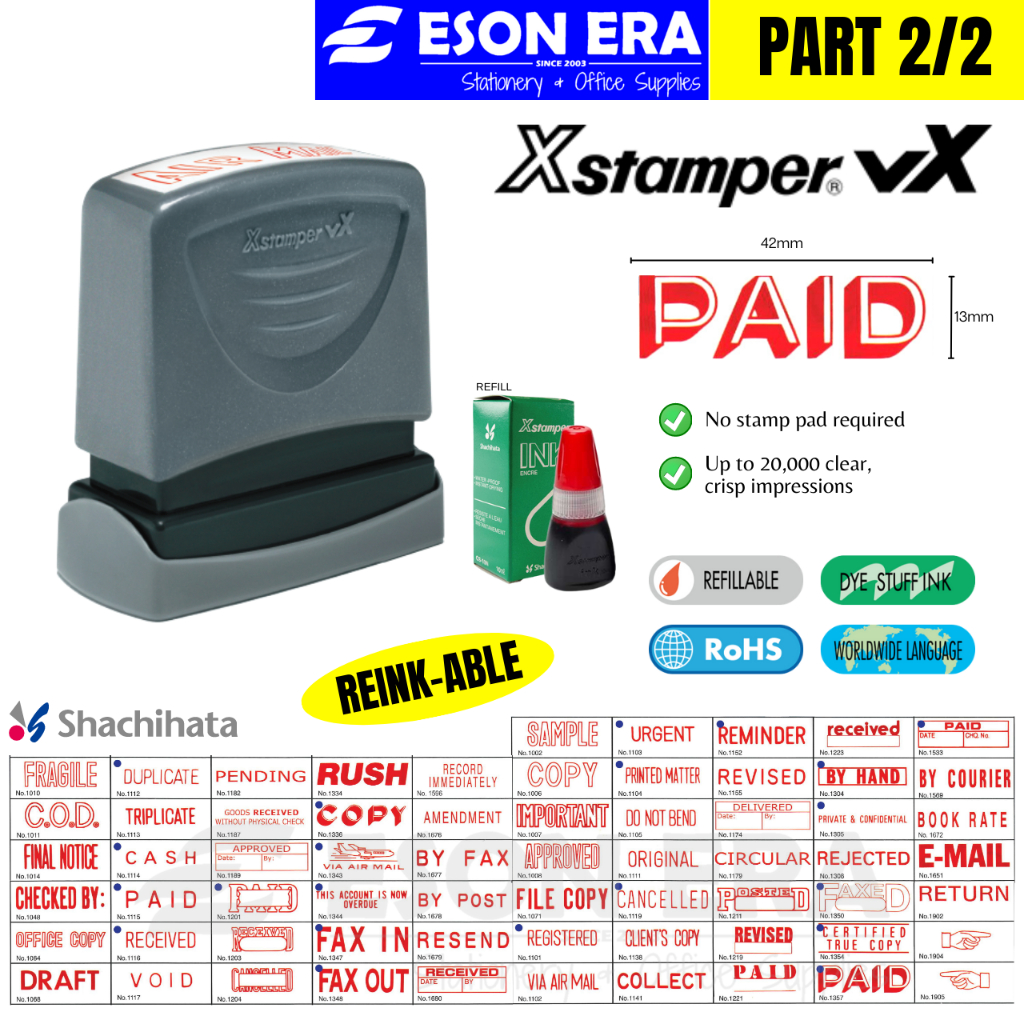 (Part 2/2) Artline Xstamper vX Refillable Ink Stamp ES-BV | Shopee ...