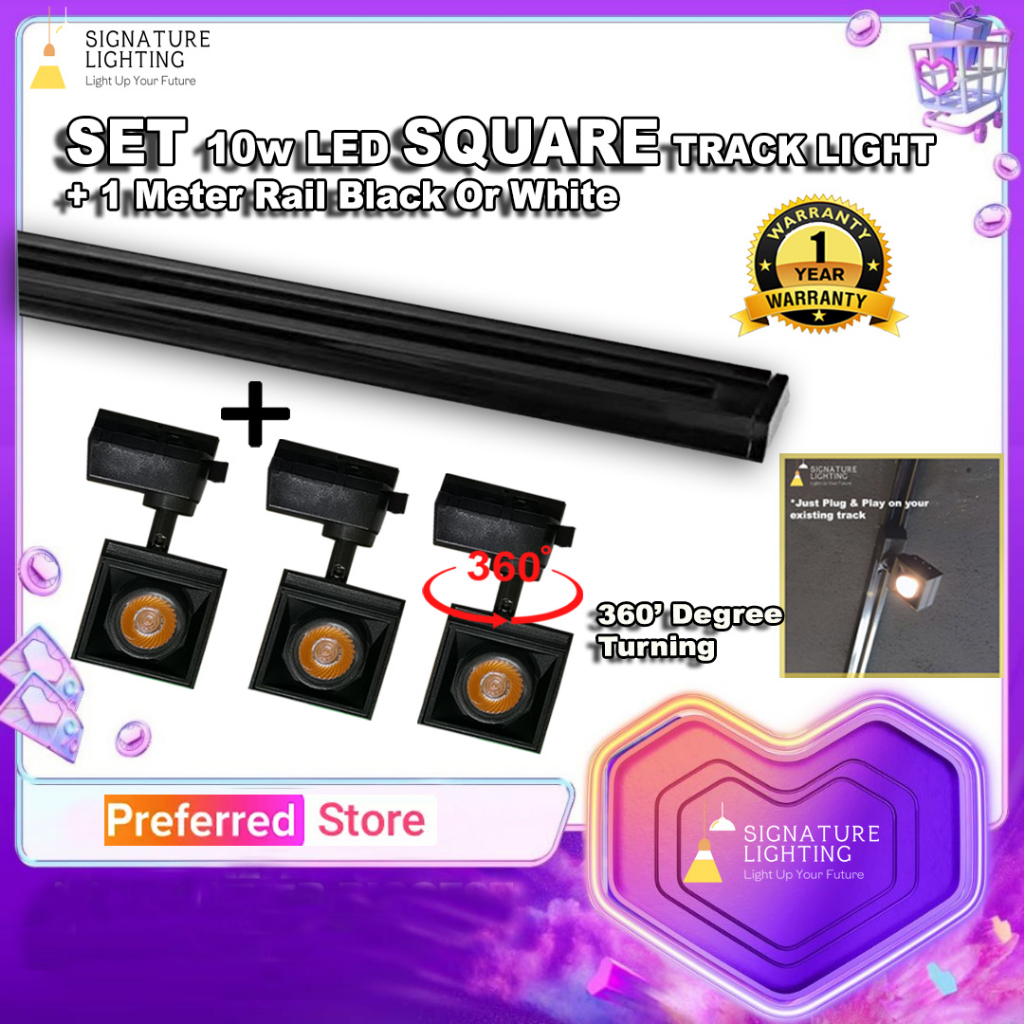 Track light Led [ SQUARE Shape ] With 1Meter Rail Track 12w / Lampu ...
