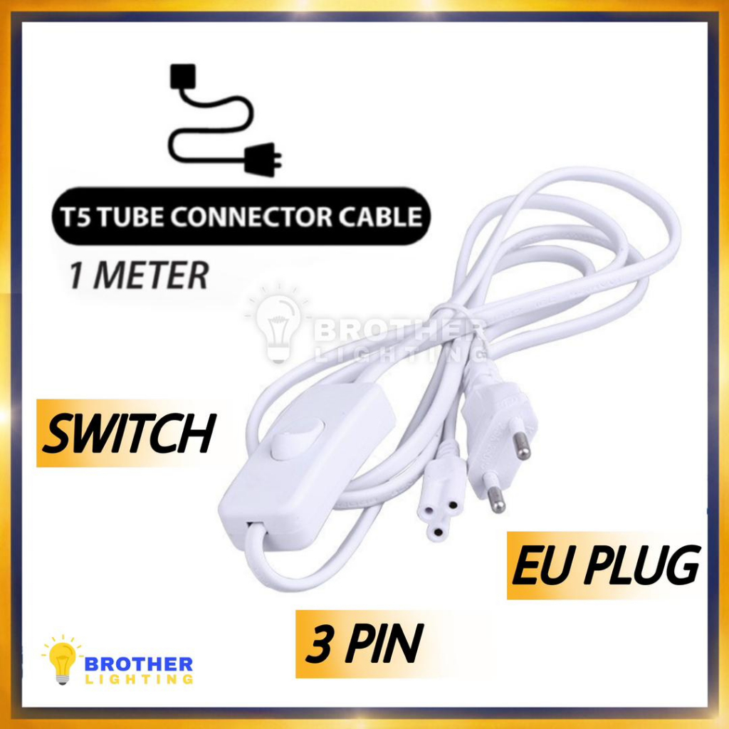 LED T5 Connector 2 Pin EU Plug Cable Tube Light 3-Pin Cord Wire Wayar ...