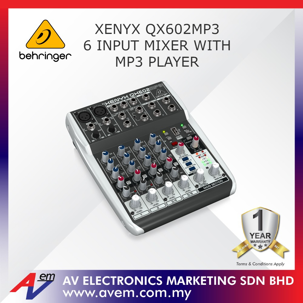 BEHRINGER XENYX QX602MP3 Premium 6-Input 2-Bus Mixer with XENYX Mic ...