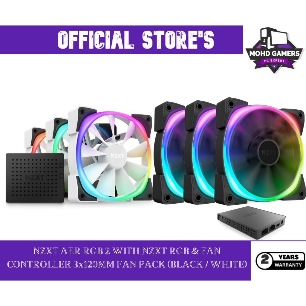 NZXT AER RGB 2 WITH NZXT RGB & FAN CONTROLLER 3x120MM FAN PACK (BLACK ...