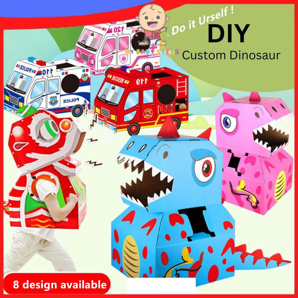 Super Cute Kostum Kotak Dinosaur DIY Carton Box Mainan Dinosaur Costume ...