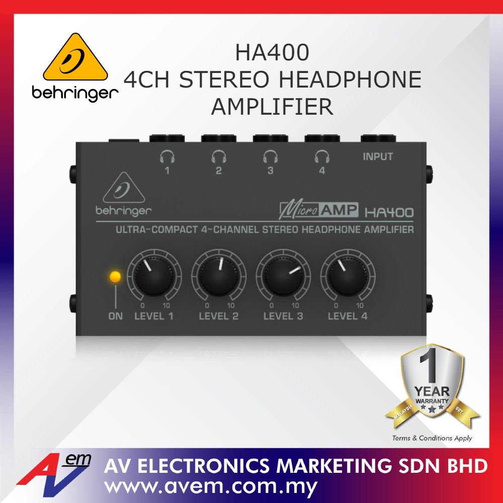 BEHRINGER MICROAMP HA400 Ultra-Compact 4-Channel Stereo Headphone ...