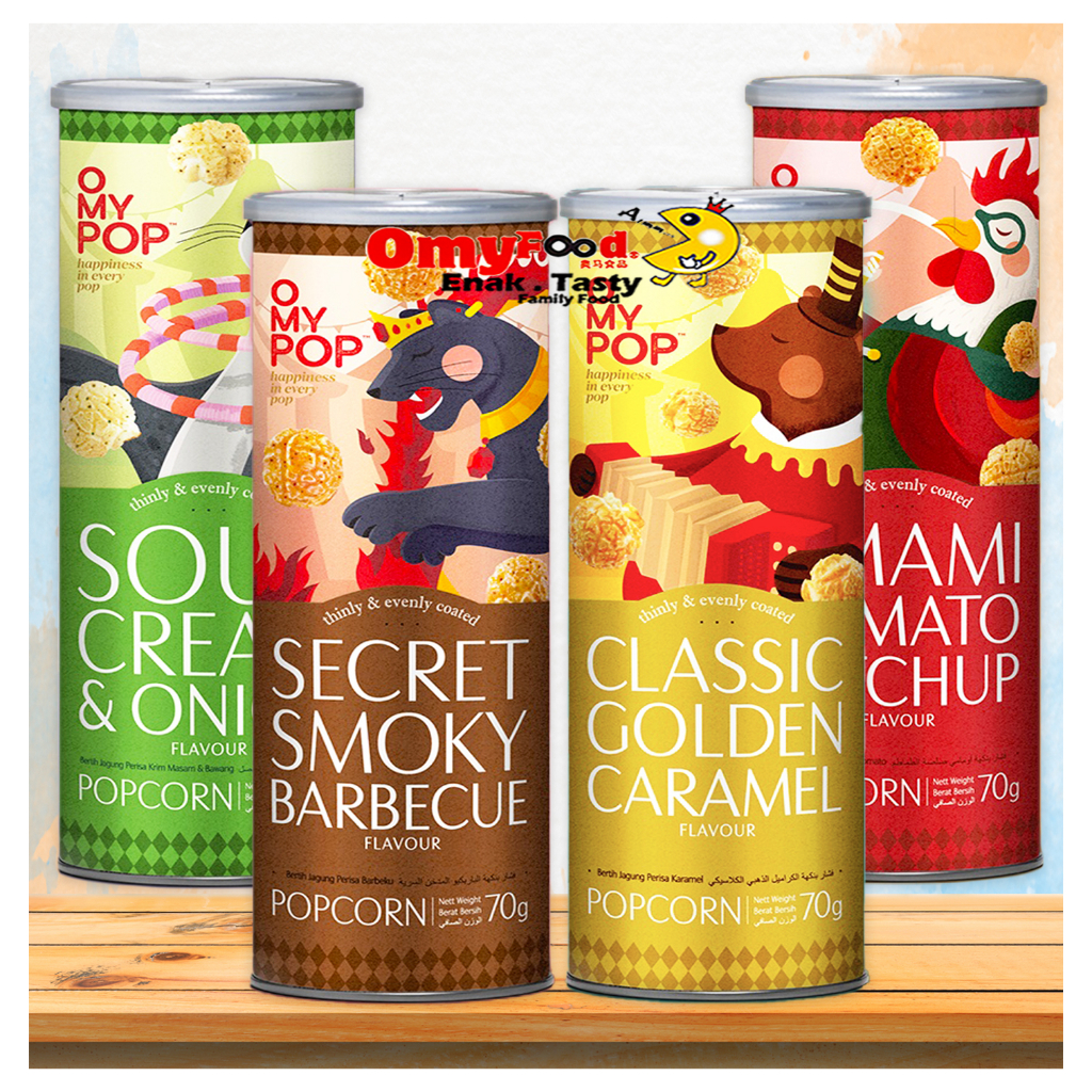 EXP31/12/2023 70g OMyPop Popcorn [Sour Cream & Onion / Secret Smoky BBQ / Classic Golden Caramel ...
