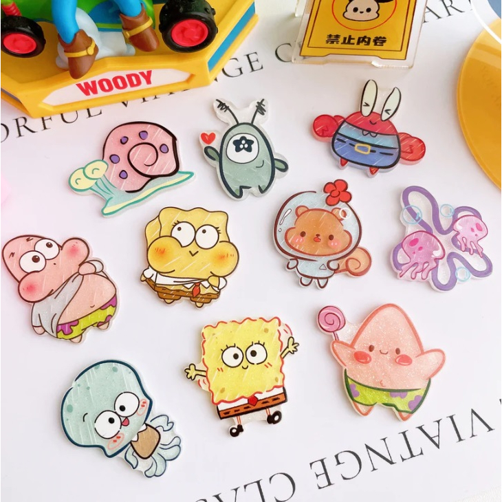 10pcs Spongebob & Friends Cartoon 1 sided Acrylic Handmade DIY Material ...