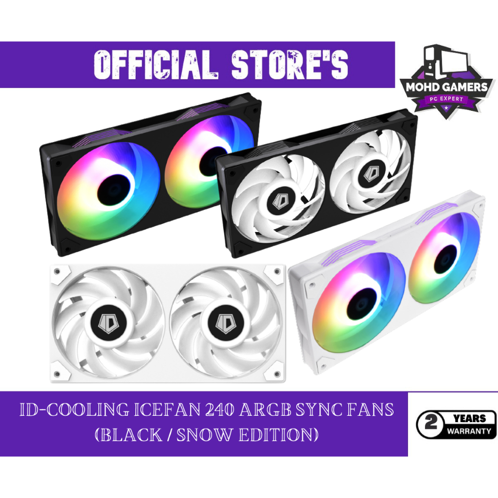ID-COOLING ICEFAN 240 ARGB SYNC FANS (BLACK / SNOW EDITION) | Shopee ...