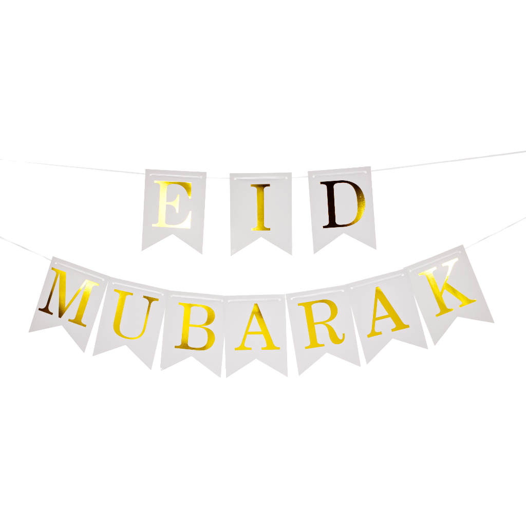 Eid Mubarak Bunting - White and Gold - Raya Decorations | Shopee ...