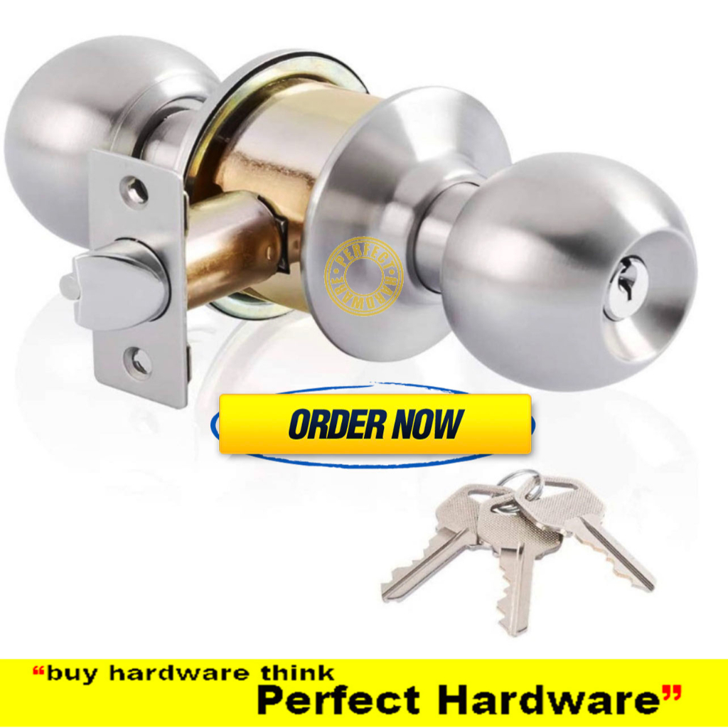 3871 STAINLESS STEEL CYLINDRICAL DOOR LOCK SET FOR HOME BEDROOM /TOMBOL ...