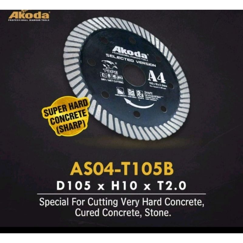 AKODA A4 Diamond Blade Cutting Disc Wet & Dry for Super Hard Concrete ...