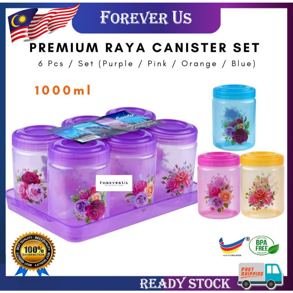6pcs Container Set + 1pc Serving Plate Bekas Kuih Raya Botol Kuih Raya ...