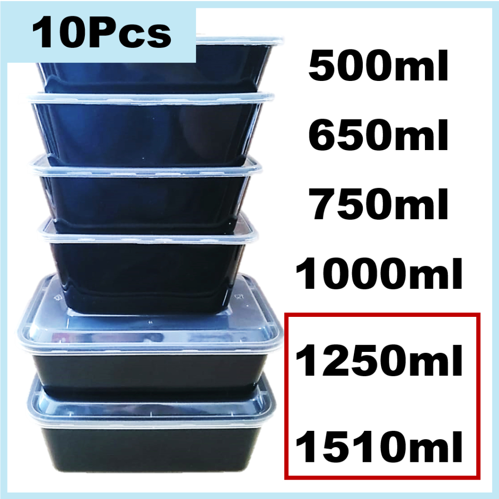 10pcs Black Rectangular Microwave Food Container With Lid Plastic ...