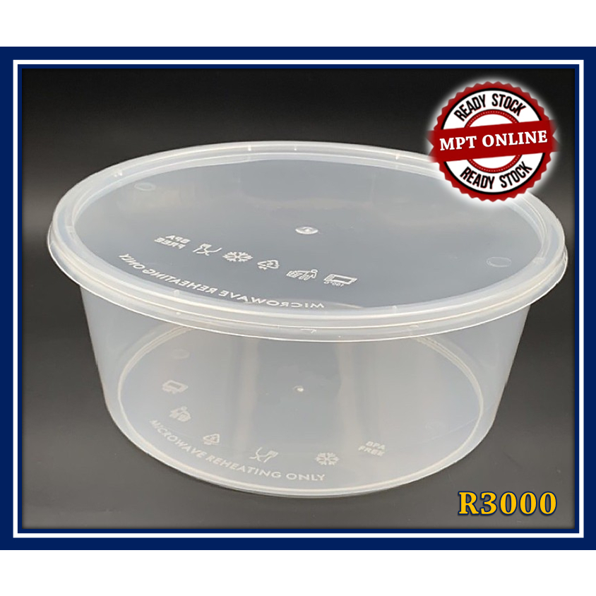 R3000 Round Disposable Plastic Food Container 3000ml Tupperware Plastik ...