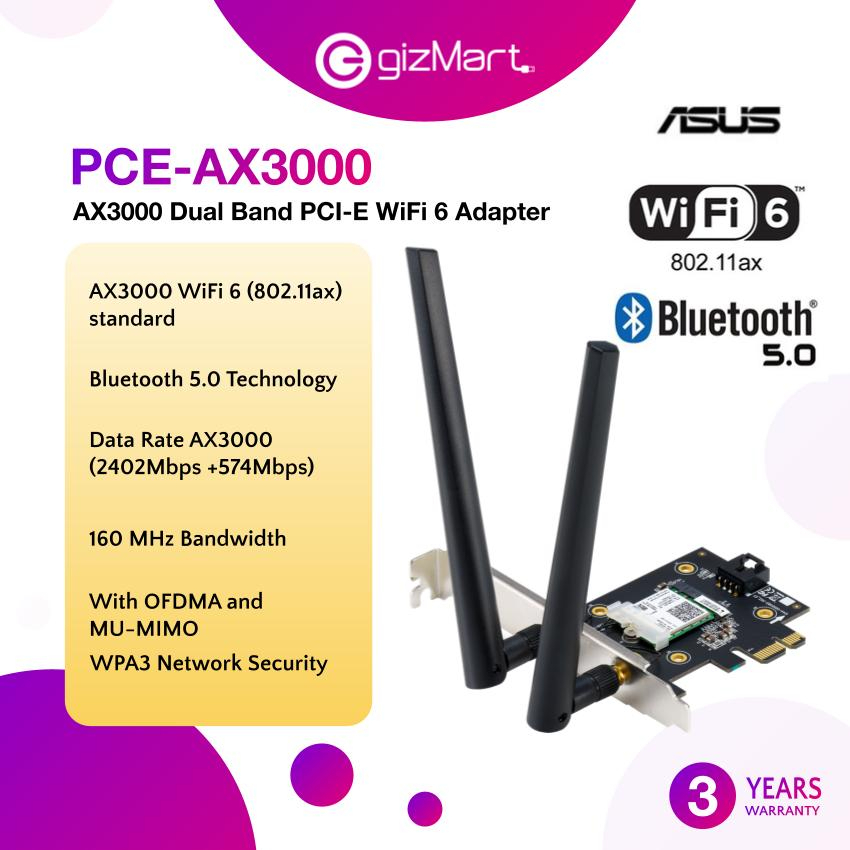 Asus PCE-AX3000 Dual Band PCI-E WiFi 6 (802.11ax) Adapter with ...