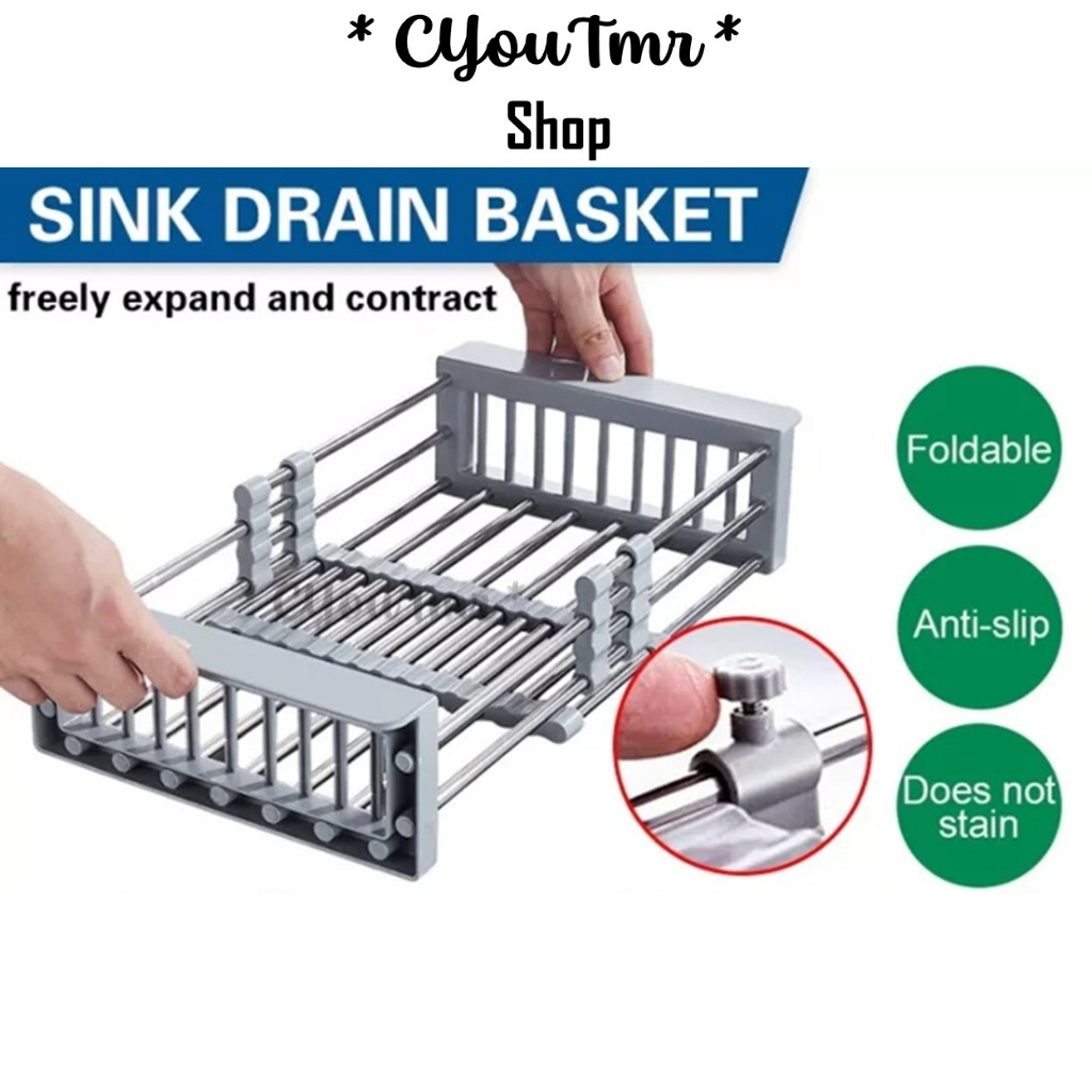 Stainless Adjustable Steel Dish Rack Sink Drain Basket Shelf Kitchen ...