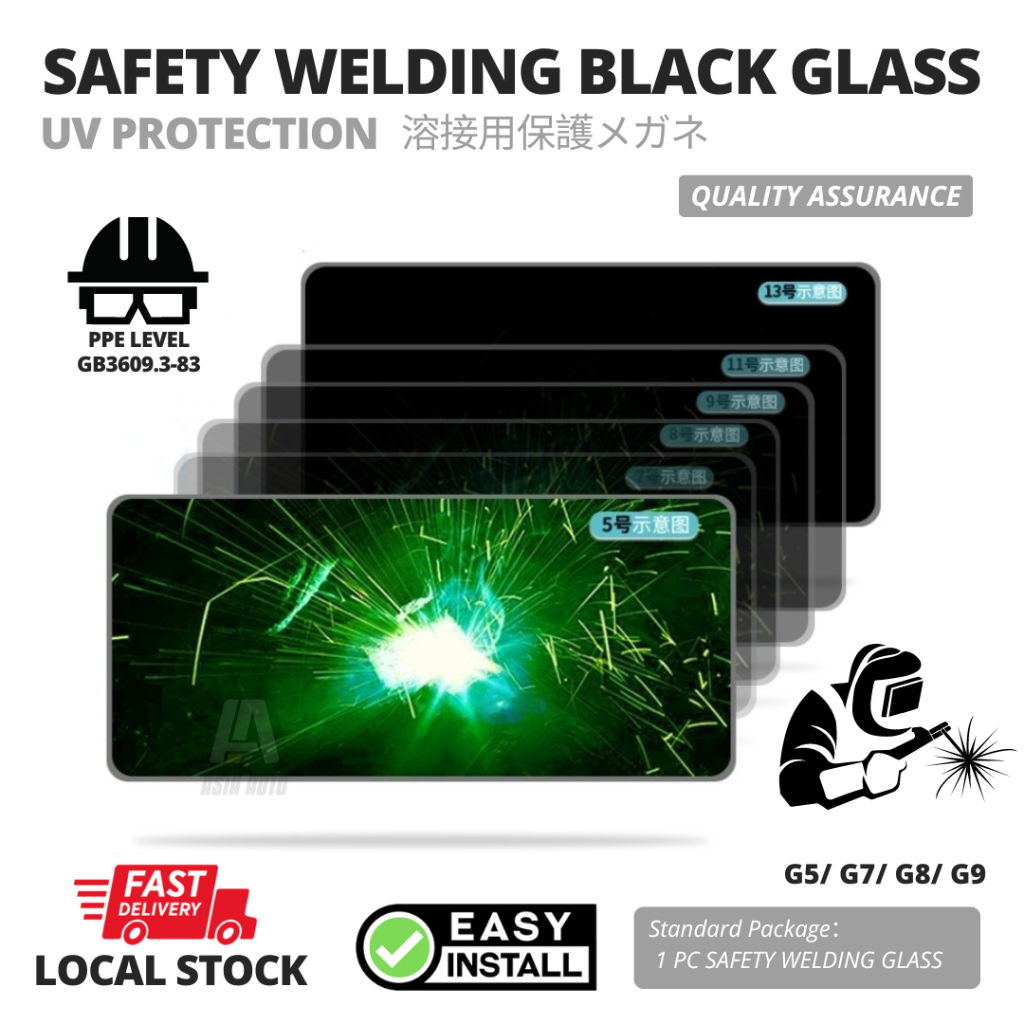 WELDING CERMIN HITAM SAFETY WELDING BLACK GLASS UV PROTECT 5 7 8 9 ...