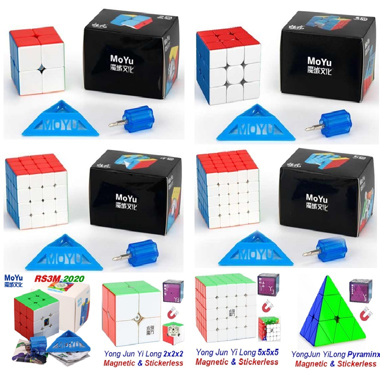 AM Magnetic & Stickerless MoYu 3x3 YJ YuLong V2M 2x2 Pyraminx, 4x4, 5x5 ...