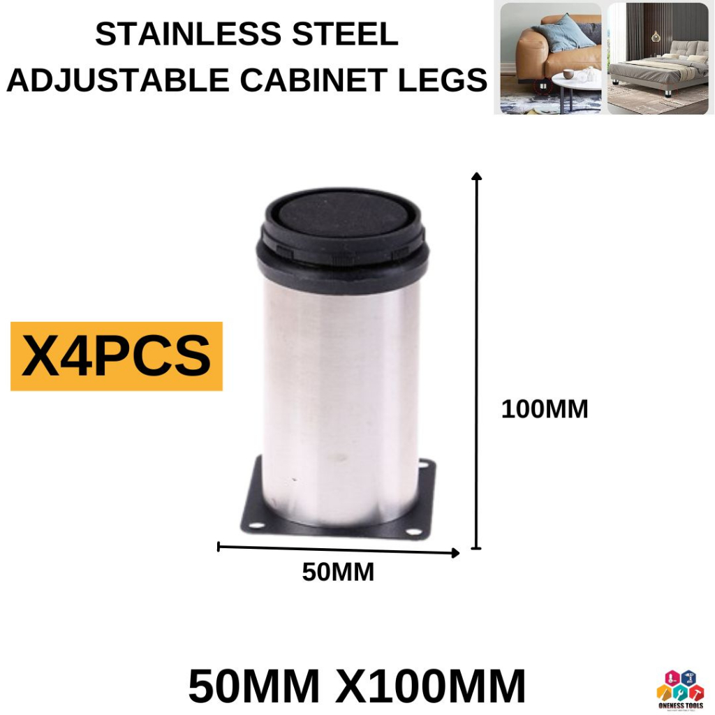 STAINLESS STEEL ADJUSTABLE CABINET LEGS - 50MM X 100MM -4PCS | Shopee ...