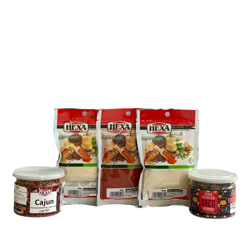 HEXA HALAL Cajun Spice 85gm Garlic Powder 40gm Onion Powder 40gm ...