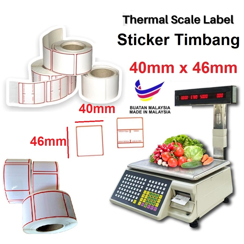 Thermal Sticker 40mm x 46mm 1.5'' Weighing Scale Penimbang Sticker ...