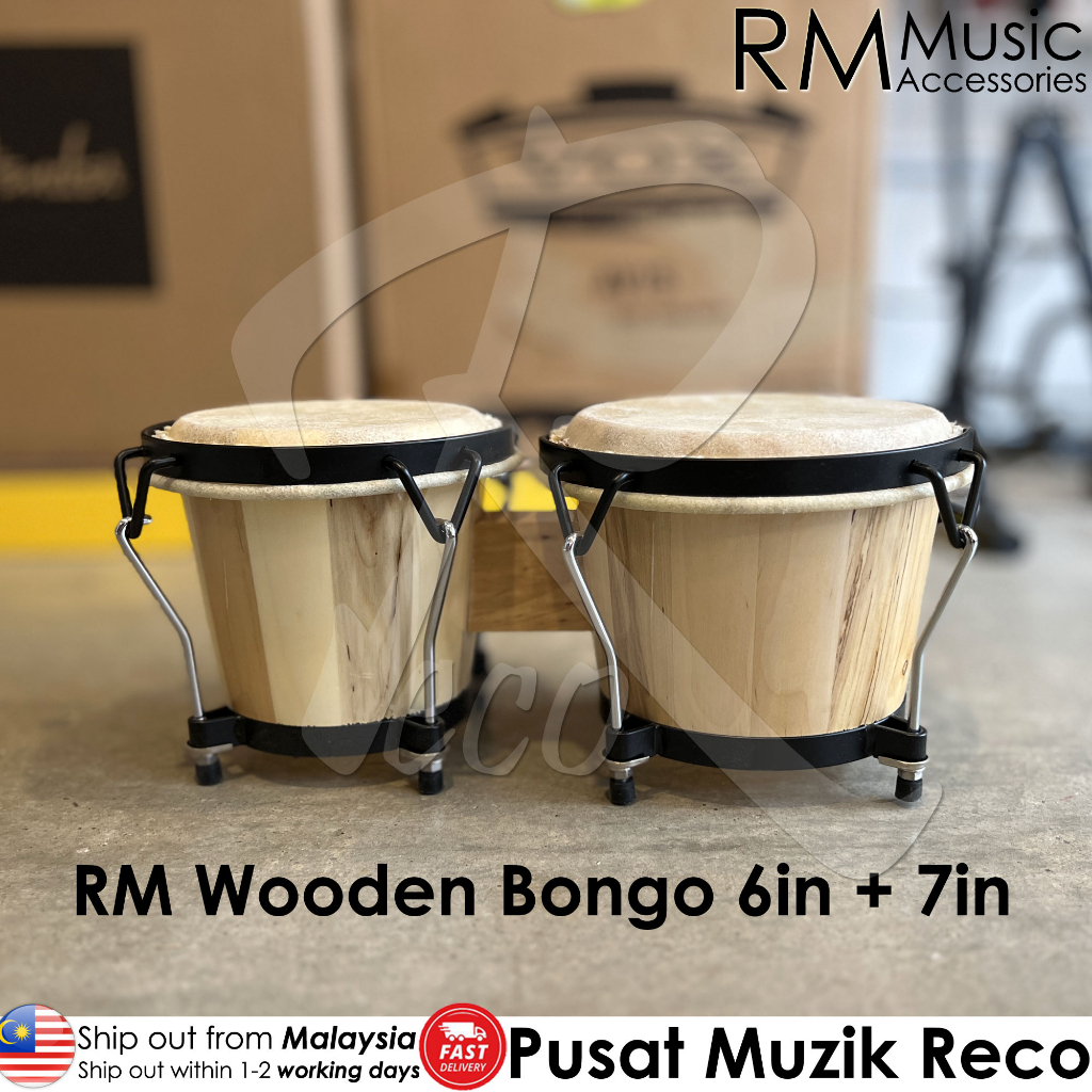 RM Wooden Bongo 6in + 7in Wood Bongo Drum 6" + 7" Alat Muzik Percussion ...
