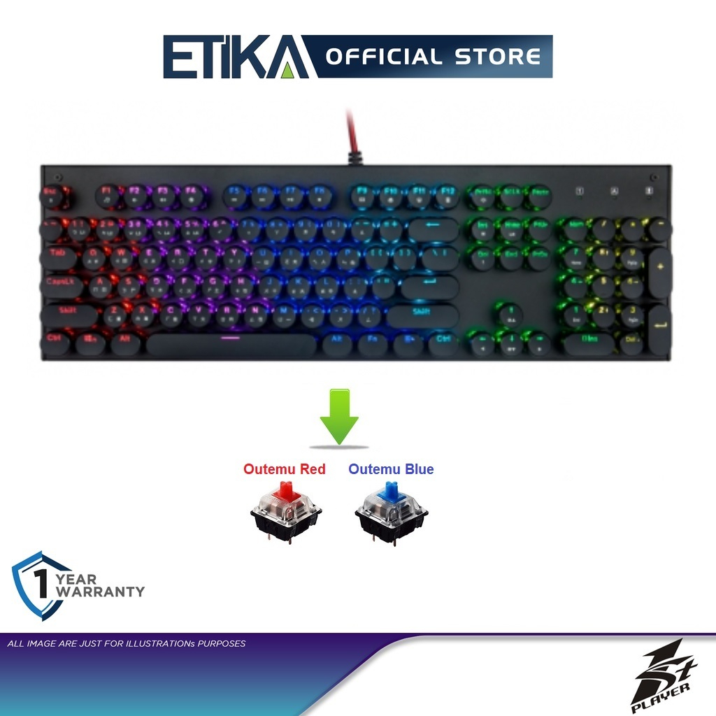 1st Player Steampunk Lite MK5 Wired Retro Typewriter Style Round Keycap ...