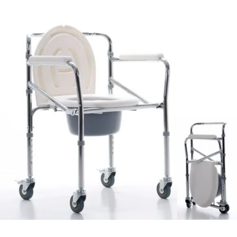 Adjustable and Foldable Commode Chair With Wheel Kerusi Tandas | Shopee ...