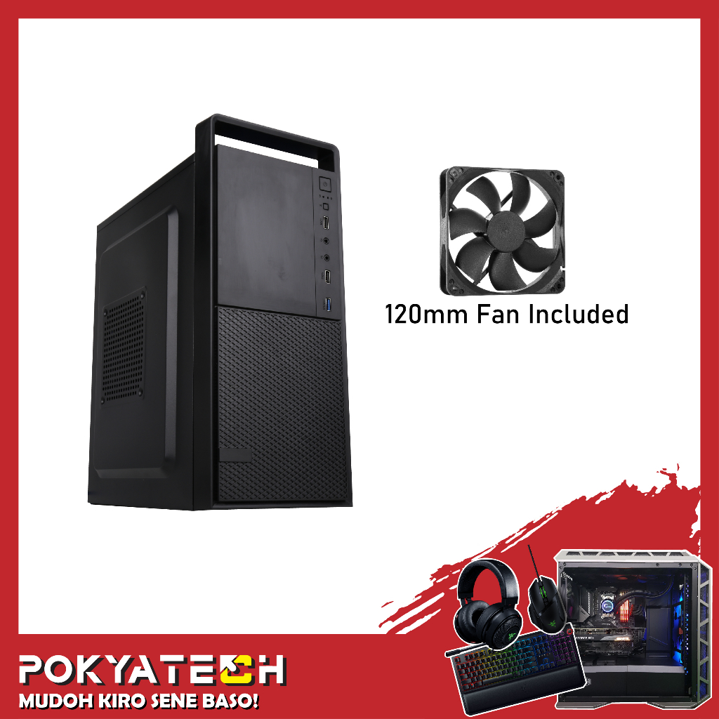POKYA PC Case MATX Desktop Computer Case with 120mm Fan & Power Supply ...