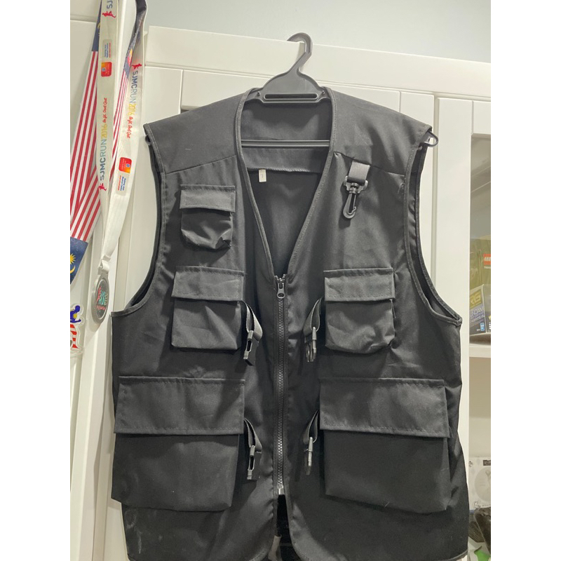 Black Utility Vest Techwear | Shopee Philippines