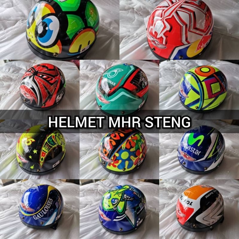 HELMET MHR STENG DESIGN SEPARUH 半帽 1/2 CORAK VALE RED BULL MOVISTAR ...