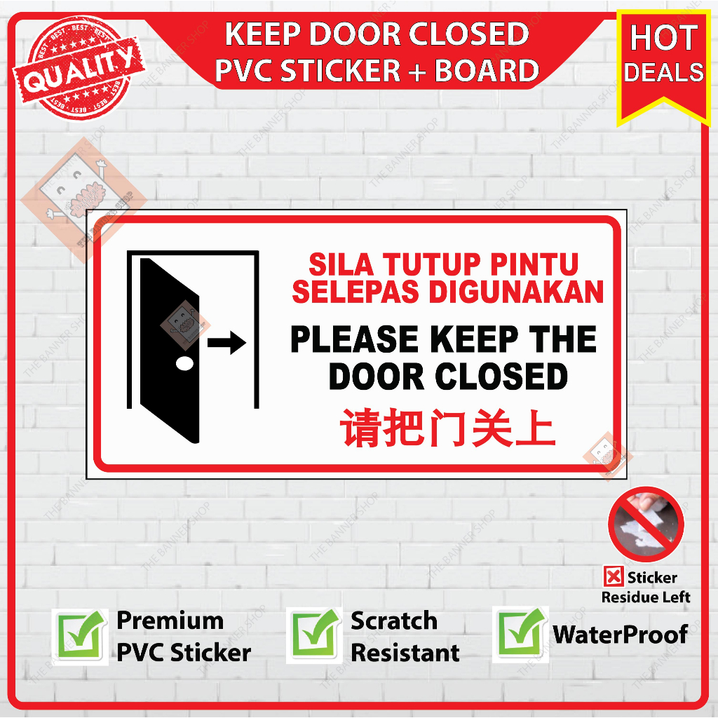 Keep Door Closed Sila Tutup Pintu PVC Sticker + Board | Shopee Philippines