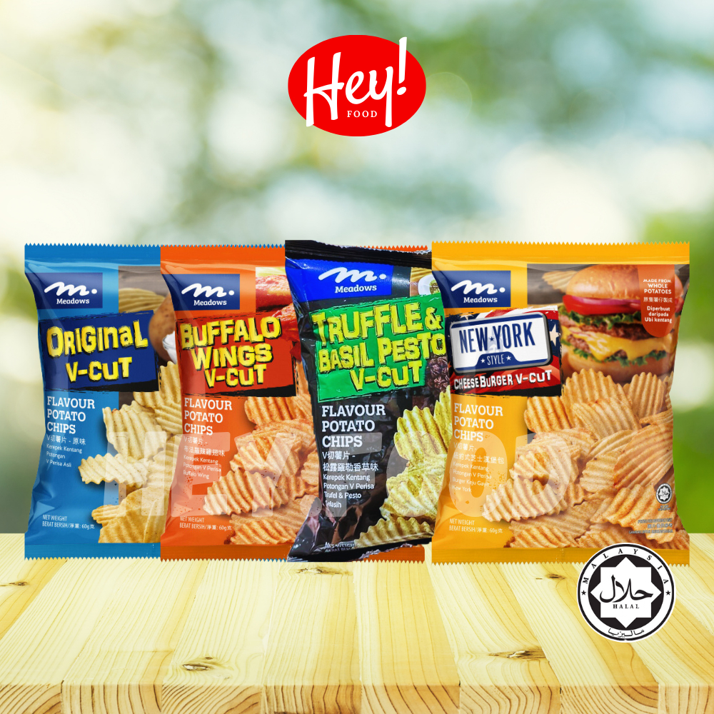 MEADOWS V Cut Potato Chips (60g) Buffalo Wings/ Truffle Basil Pesto/ NY Cheese Burger | Shopee ...