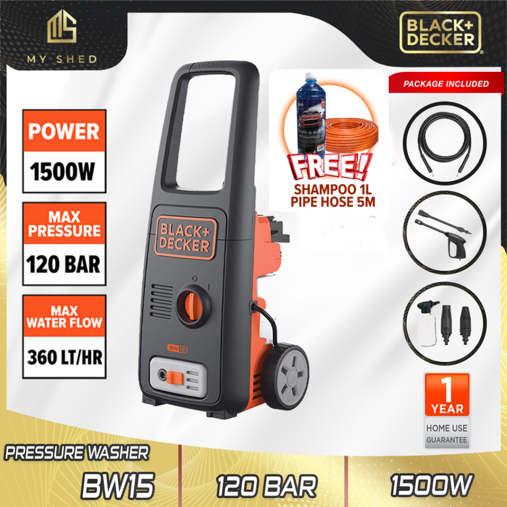 BLACK & DECKER BW15 1500W 120 Bar High Pressure Cleaner With Standard ...