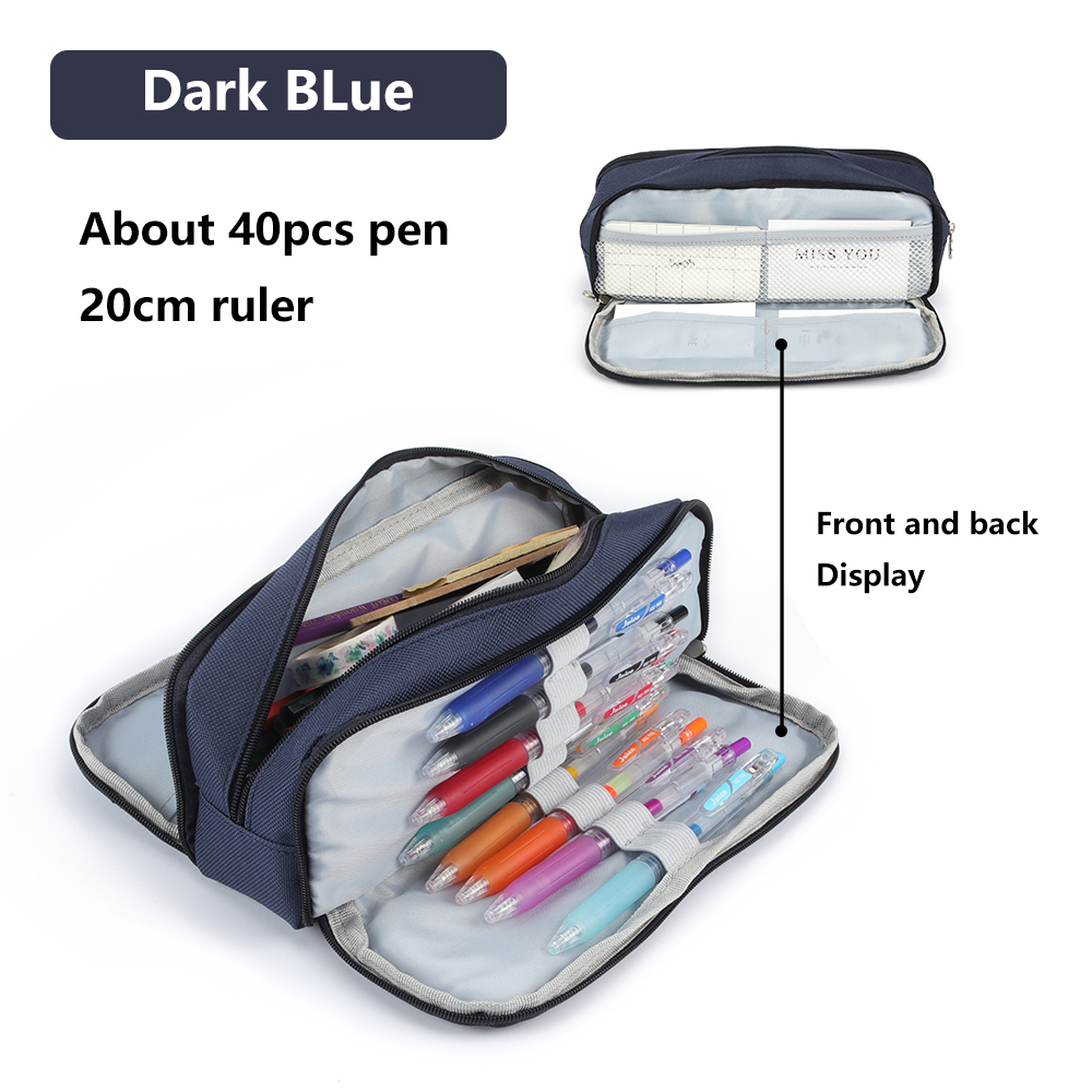 Seamiart 1pc INS Big Capacity Zipper Pen Case 3 Layers 6 Colors Student ...