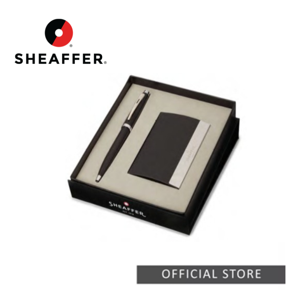 Sheaffer 100 9317 Matte Black Ballpoint with Business Card Holder Set ...