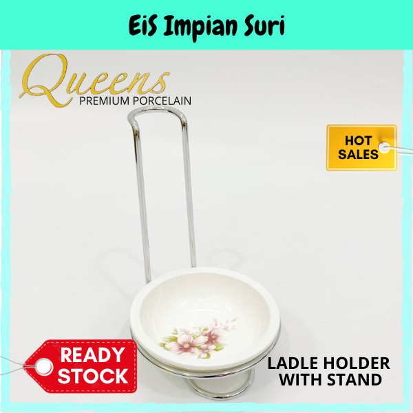 Queens Premium Porcelain Ladle Holder with Stainless Steel Stand Set (3 ...