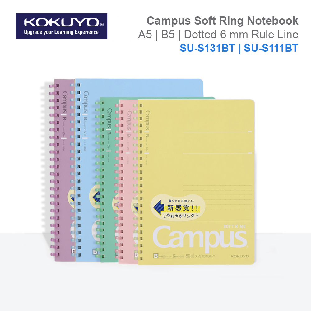 KOKUYO Campus Soft Ring Notebook A5 / B5 Dotted 6mm Rule Line Pastel Colours SU-S131BT / SU ...