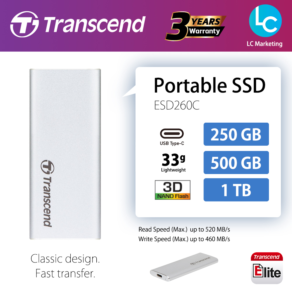 Transcend ESD260C USB 3.1 GEN 2 Portable SSD External SSD 3D NAND ...