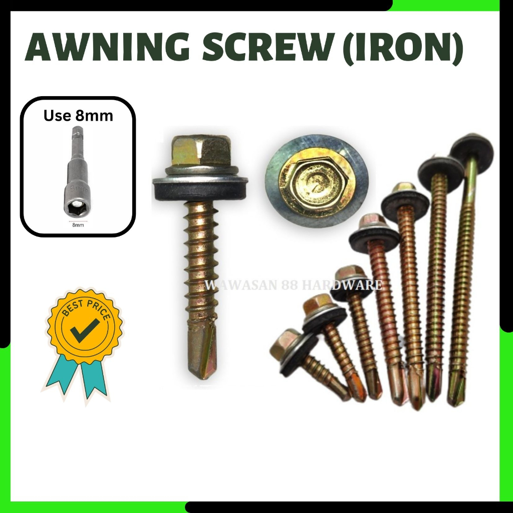 [10 PCS] Iron Hex Head Self Drilling Screw Washer Awning Screw Skru ...