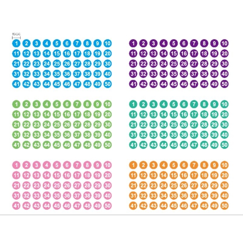 (6COLORS) 1-50 MINI 8MM NUMBER STICKER LABEL | Shopee Philippines