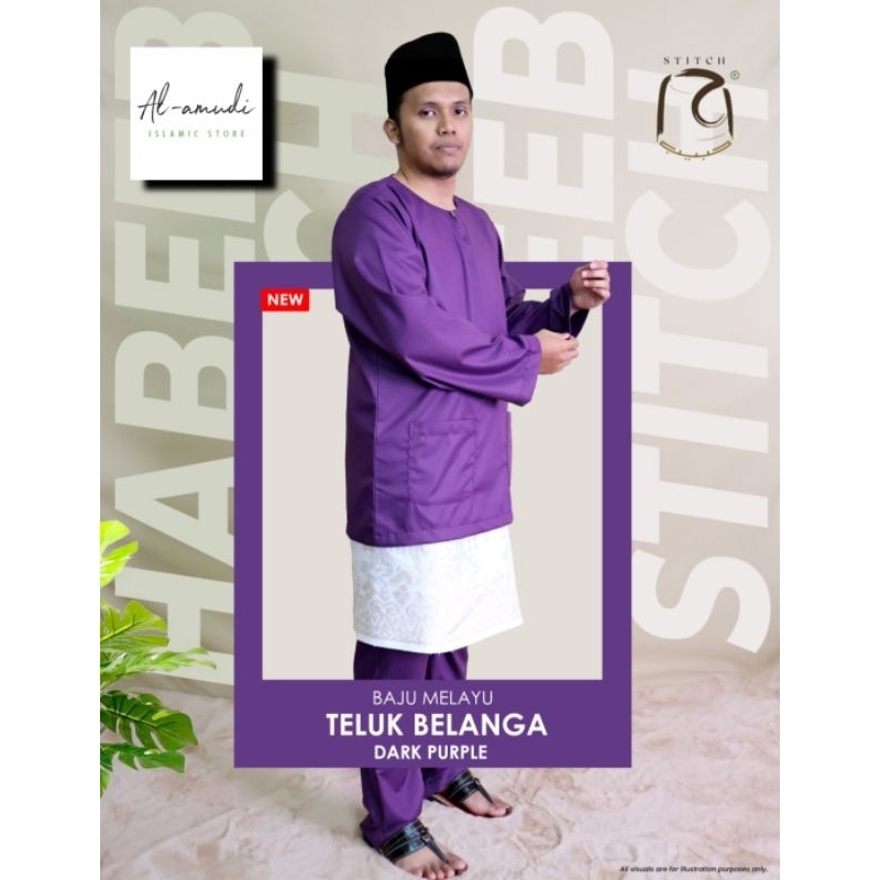 Baju Melayu Teluk Belanga Dark Purple Habeeb Stitch | Shopee Philippines