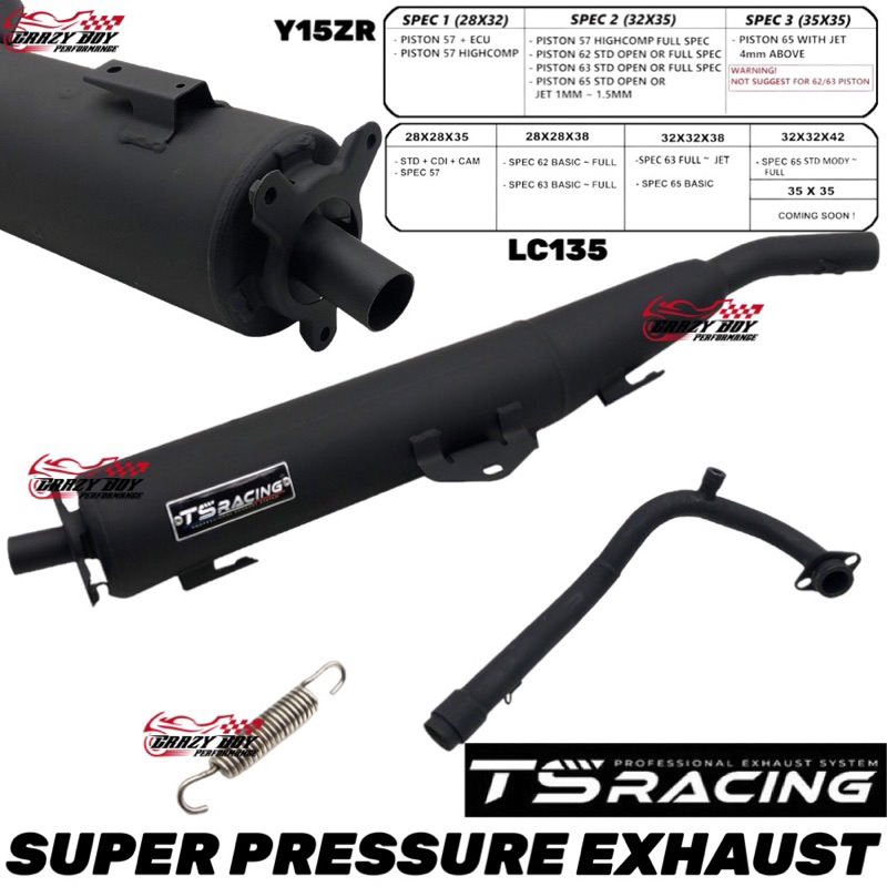 TS RACING SUPER BACK PRESSURE EXHAUST Y15ZR LC135 V1-V7 VF3I RSX150 ...