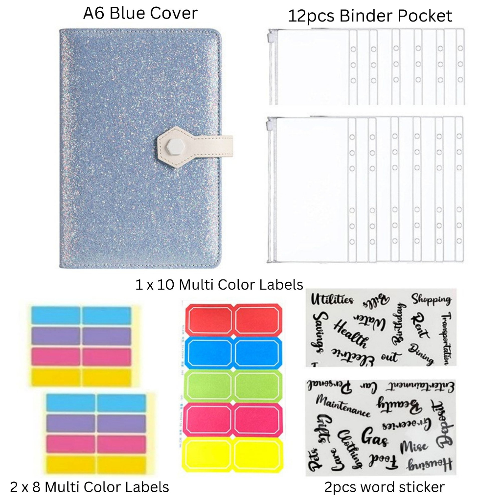 A5 A6 Metallic PU 12pcs binder pocket labels stickers Cash Budget ...