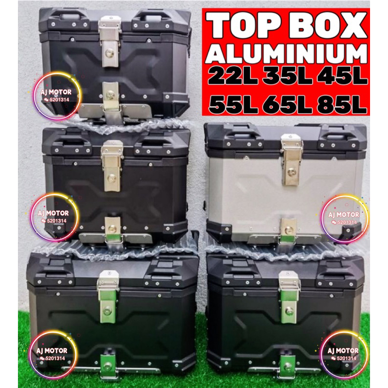 TOP BOX ALUMINIUM WITH BASE 22L 35L 45L 55L 65L 85L PLATE TAPAK MONORACK KAKI RACK CASE PAD ...