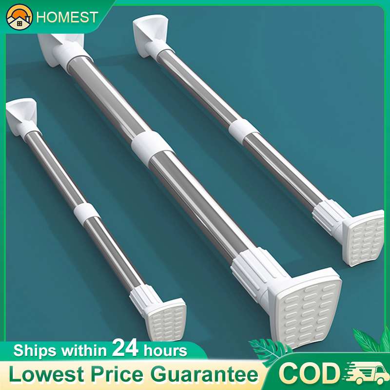 Stainless Steel Adjustable Curtain Rod No-Drill rak baju Clothes Drying ...