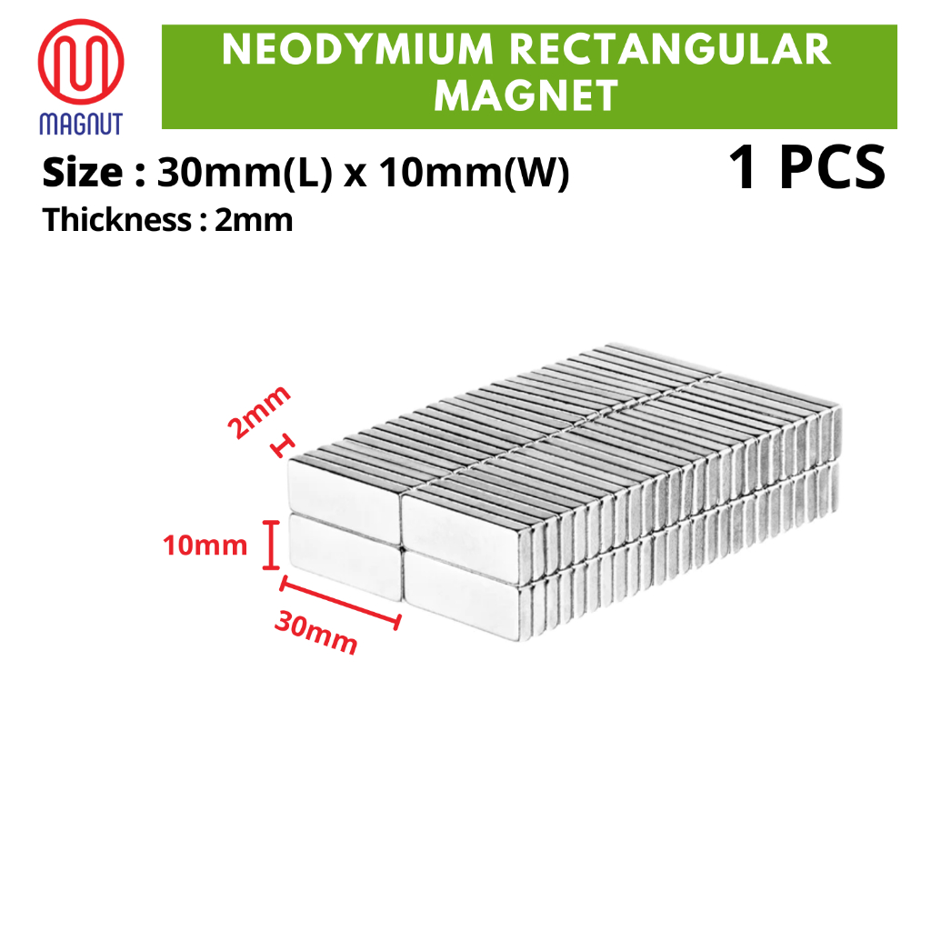 1pcs - 30mm x 10mm x 2mm Earth Neodymium Rectangular Magnet | Shopee ...