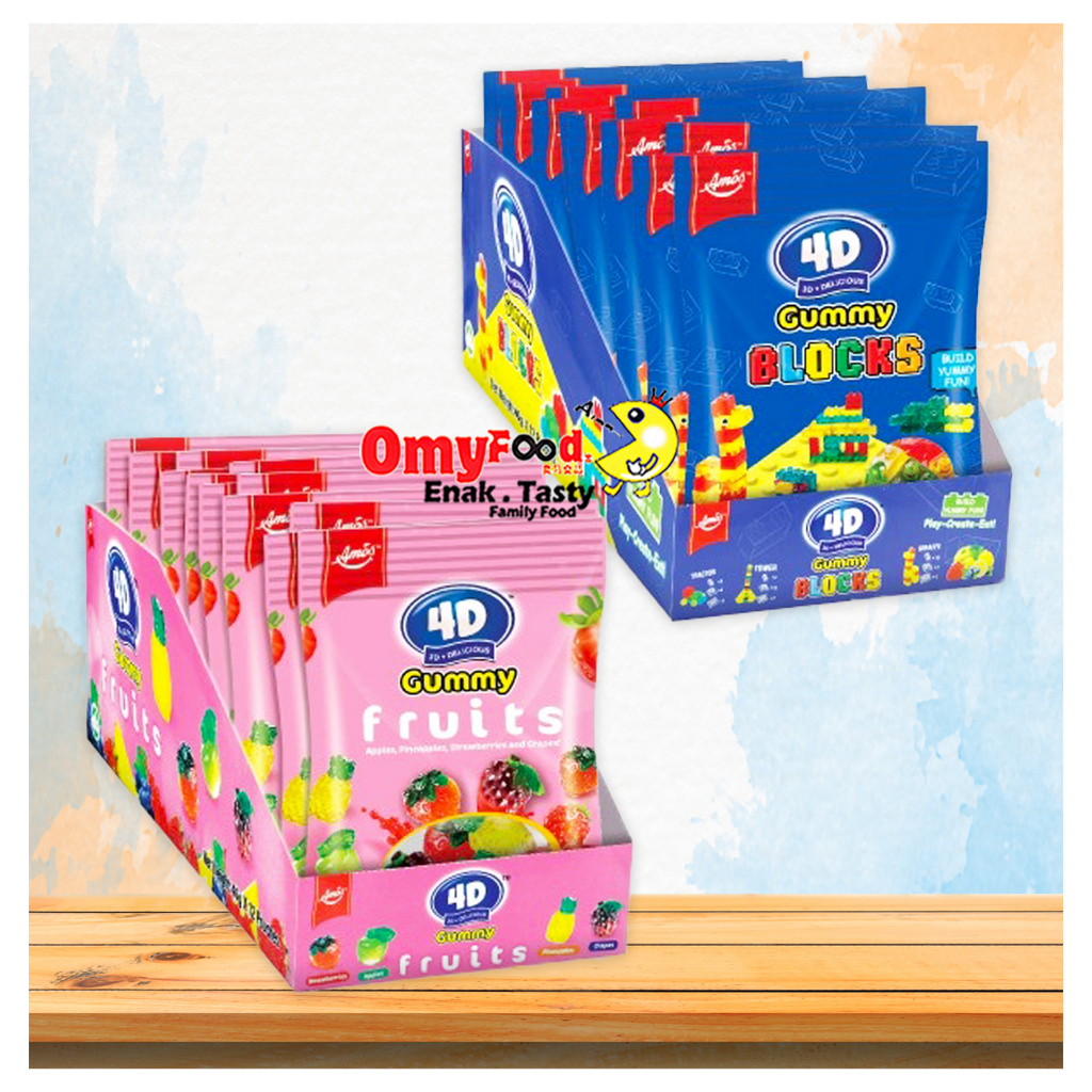 40g x 12pcs (1box) Amos 4D Gummy [Blocks/Fruits][OmyFood] | Shopee ...