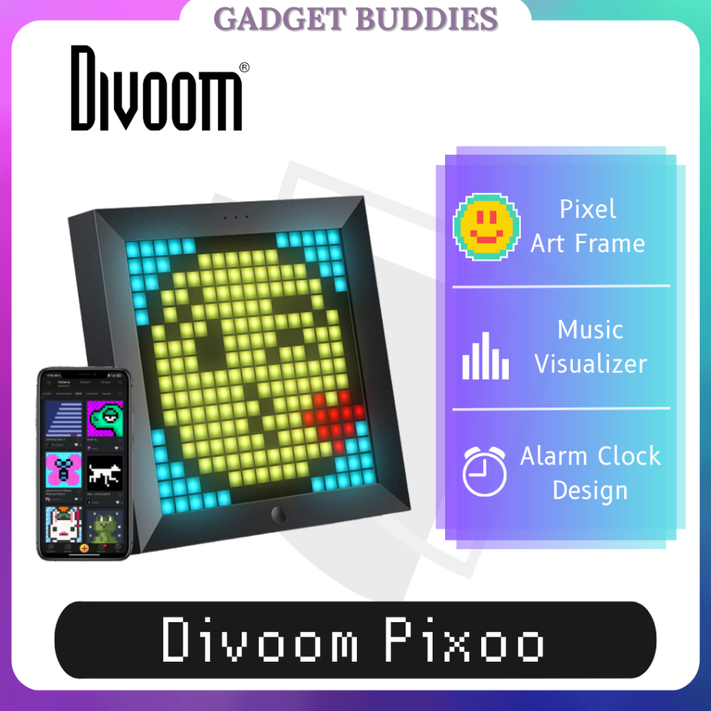 Divoom Pixoo Pixel Art Frame Lighting Decor Clock Alarm Desktop ...
