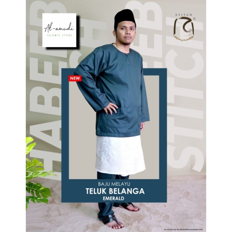 Baju Melayu Teluk Belanga Emerald Green Habeeb Stitch | Shopee Philippines