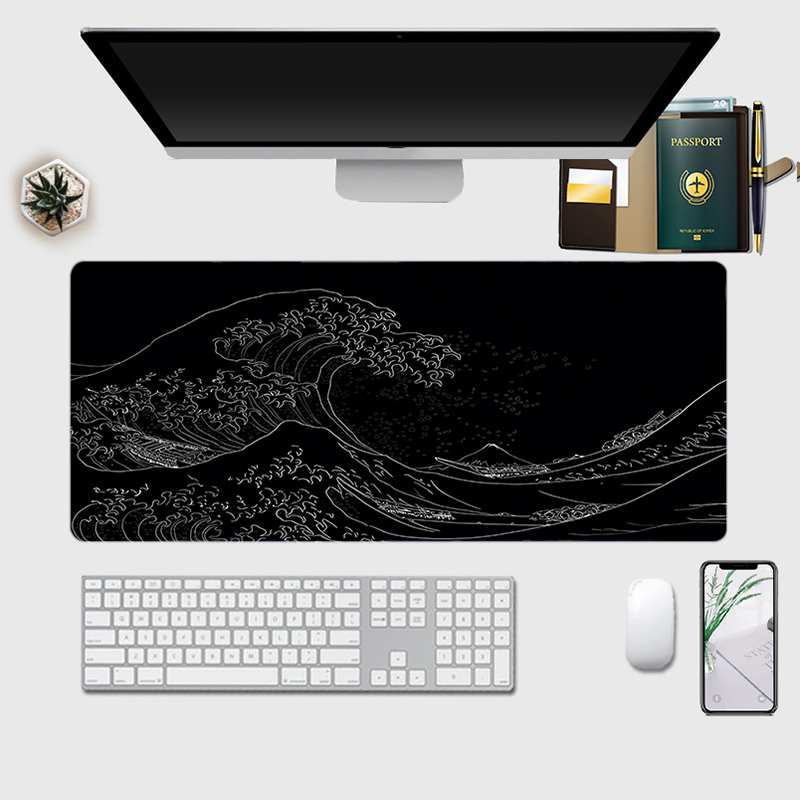 Large Gaming Mouse Pad, Extended Japan Black Sea Wave Mousepads With ...