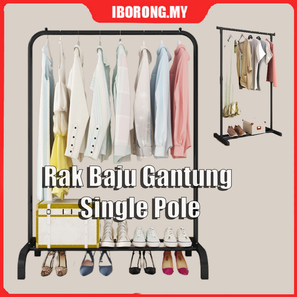 Rak Baju Besi Single Pole Laundry Rack Hanging Clothes Rack Drying Rack ...